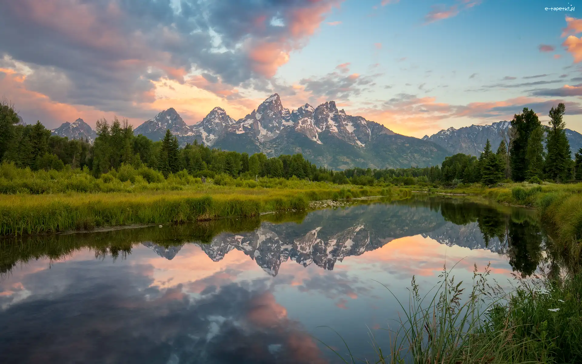 Stan Wyoming Rzeka Snake River Odbicie Chmury G ry Teton Range